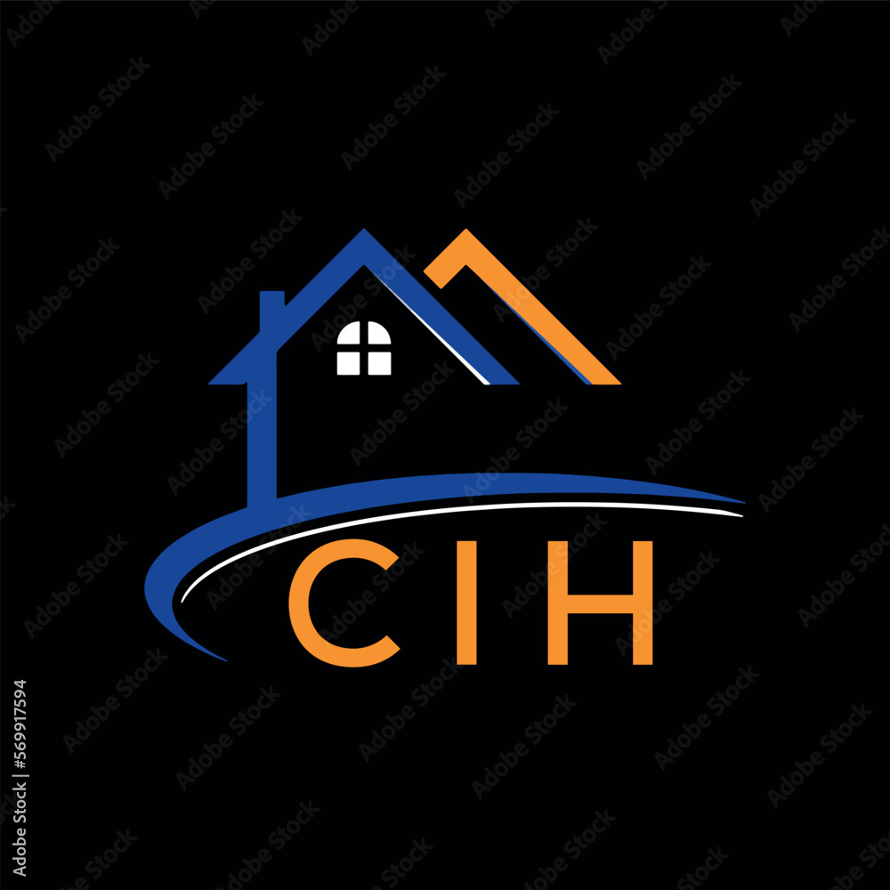 CIH house logo, letter logo. CIH blue image on black background and ...