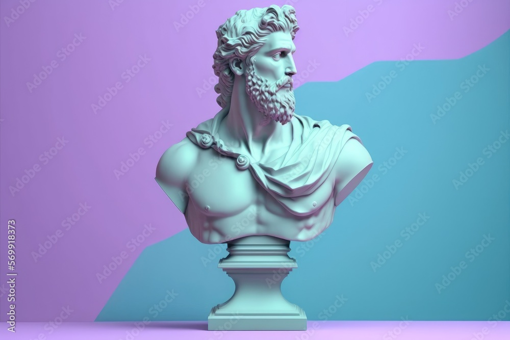 Sculpture of an abstract greek deity, done in the pastel background ...
