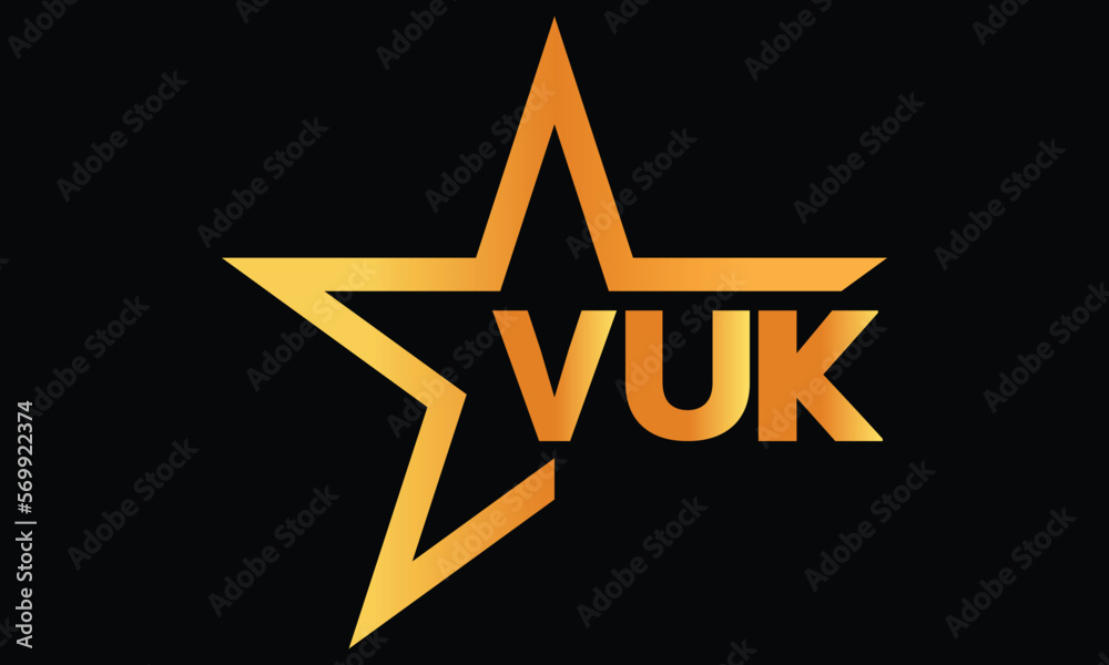 VUK golden luxury star icon three letter logo design vector template ...