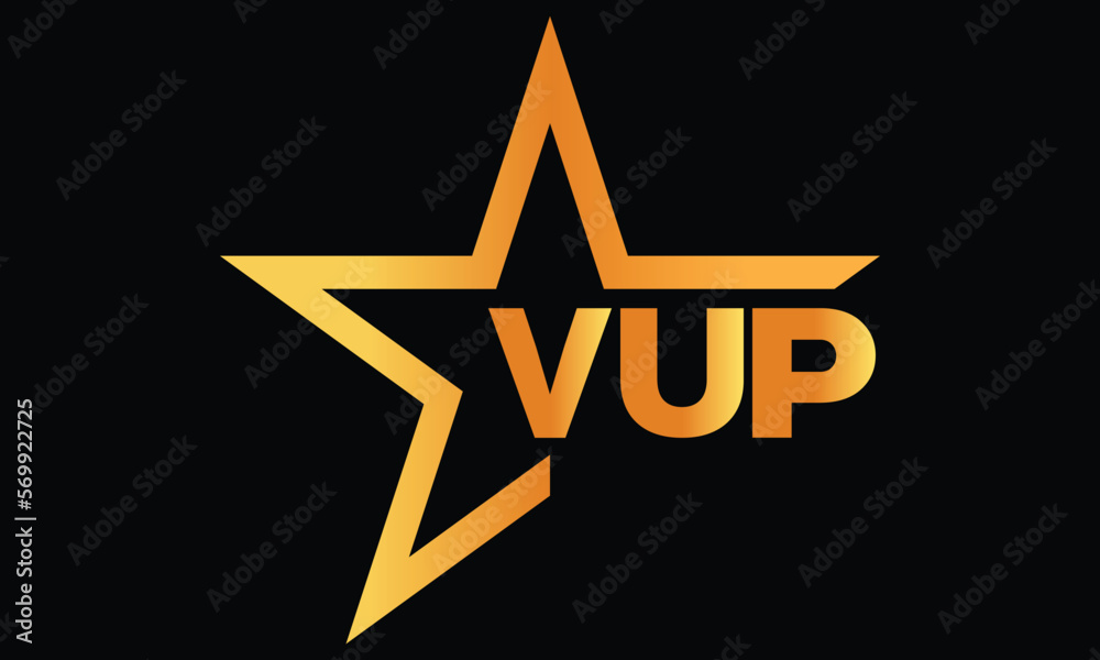 VUP golden luxury star icon three letter logo design vector template ...