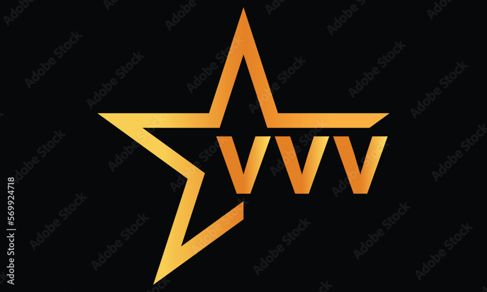 VVV golden luxury star icon three letter logo design vector template ...