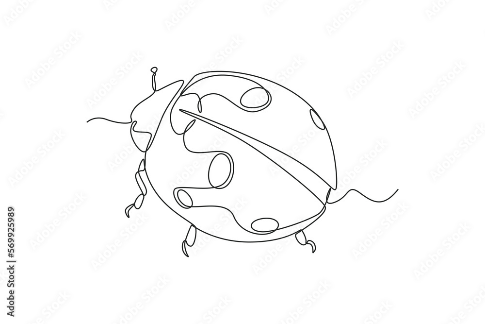 Continuous one line drawing lady bug. Spring concept. Single line draw ...