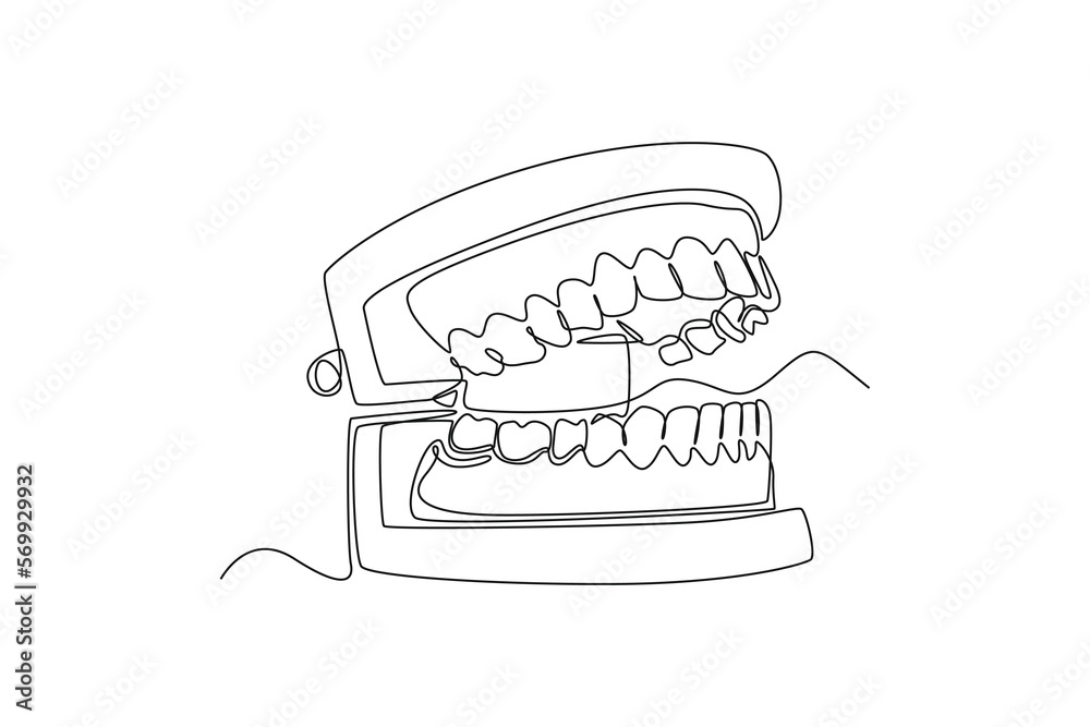 Continuous one line drawing teeth model. Dental health concept. Single ...