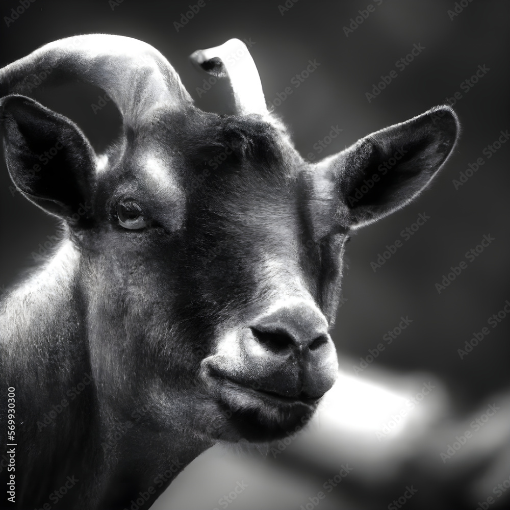 Goat Portrait In Detail Isolated On Black Background - generative ai ...