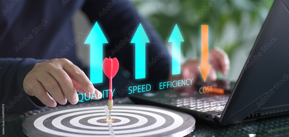 Performance concept of increase quality, speed, efficiency and reduce ...