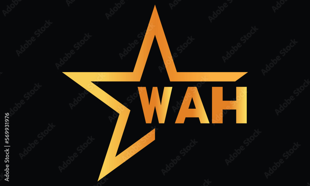 WAH golden luxury star icon three letter logo design vector template ...