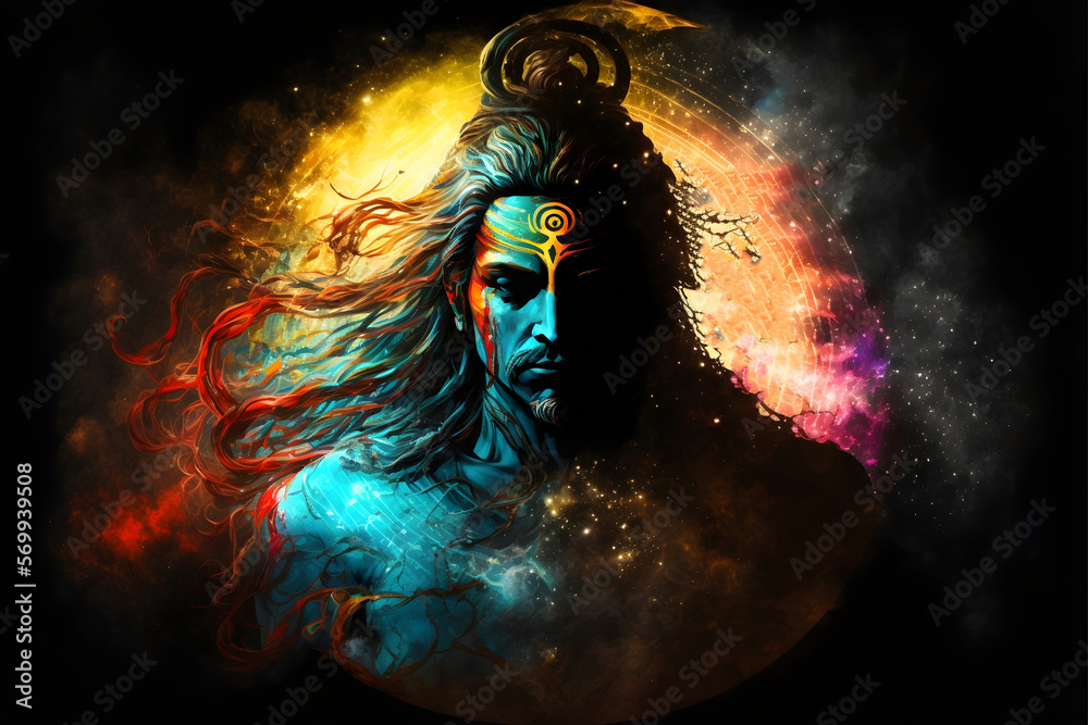Lord Shiva in universe. spiritual image against the background of the ...