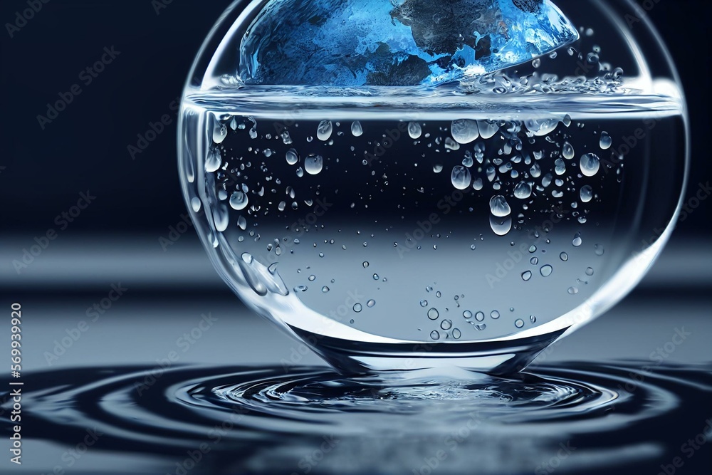 Transparent water drop containing the earth in water, saving water ...