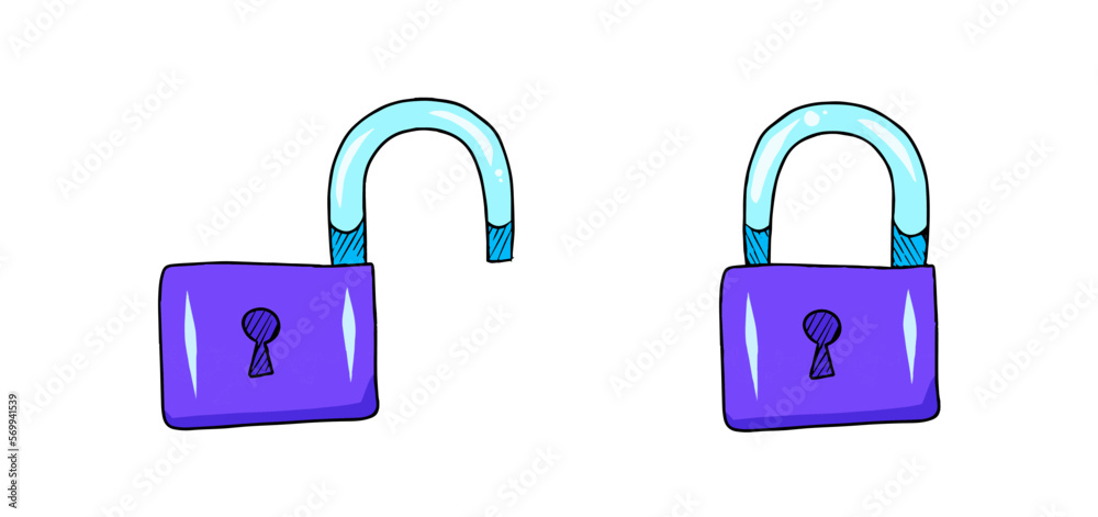 dibujo de candado abierto y cerrado Stock-Vektorgrafik | Adobe Stock