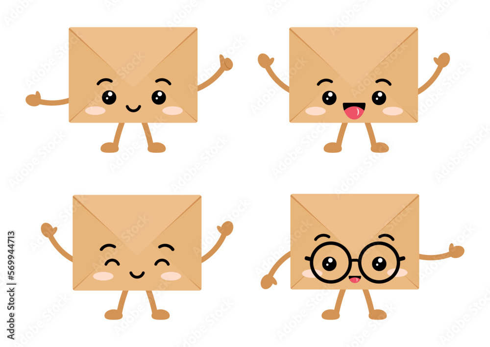 Craft envelopes cute kawaii character with arms and legs set. Closed ...