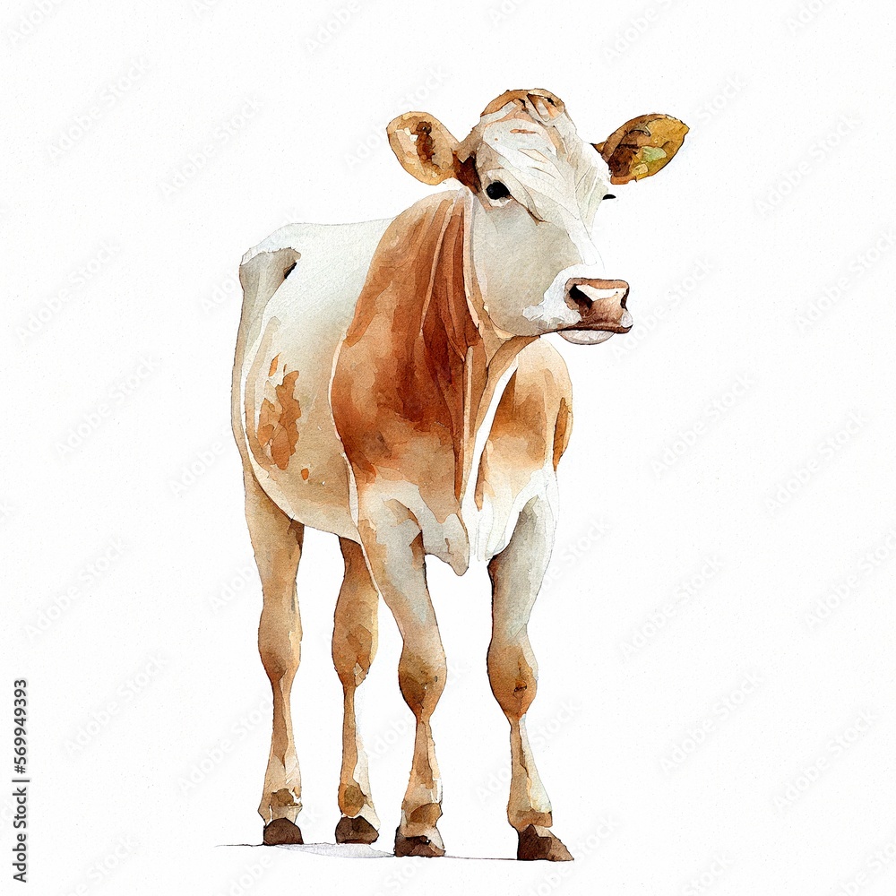 Farm cow standing hand drawn watercolor illustration Farm Cattle Stock ...