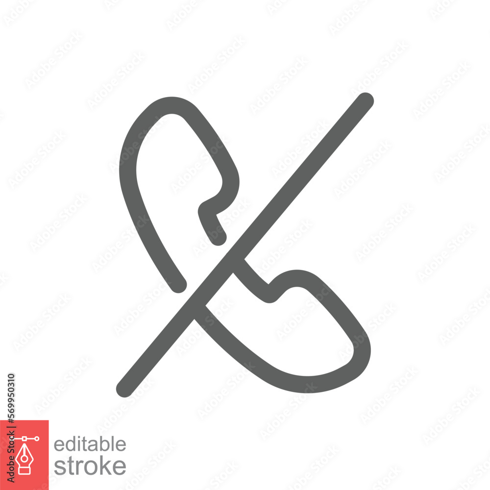 No call and phone line icon. Simple outline style. Block communication ...