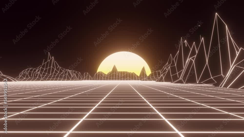 Retro sci-fi landscape of mountains. Futuristic polygonal background in ...