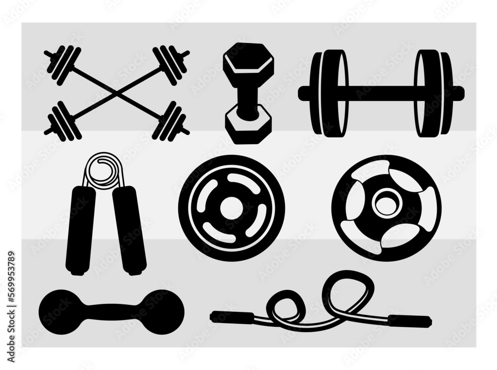 Vetor de Gym Equipment SVG, Gym Svg, Dumbbell set Svg, Barbell Set Svg ...