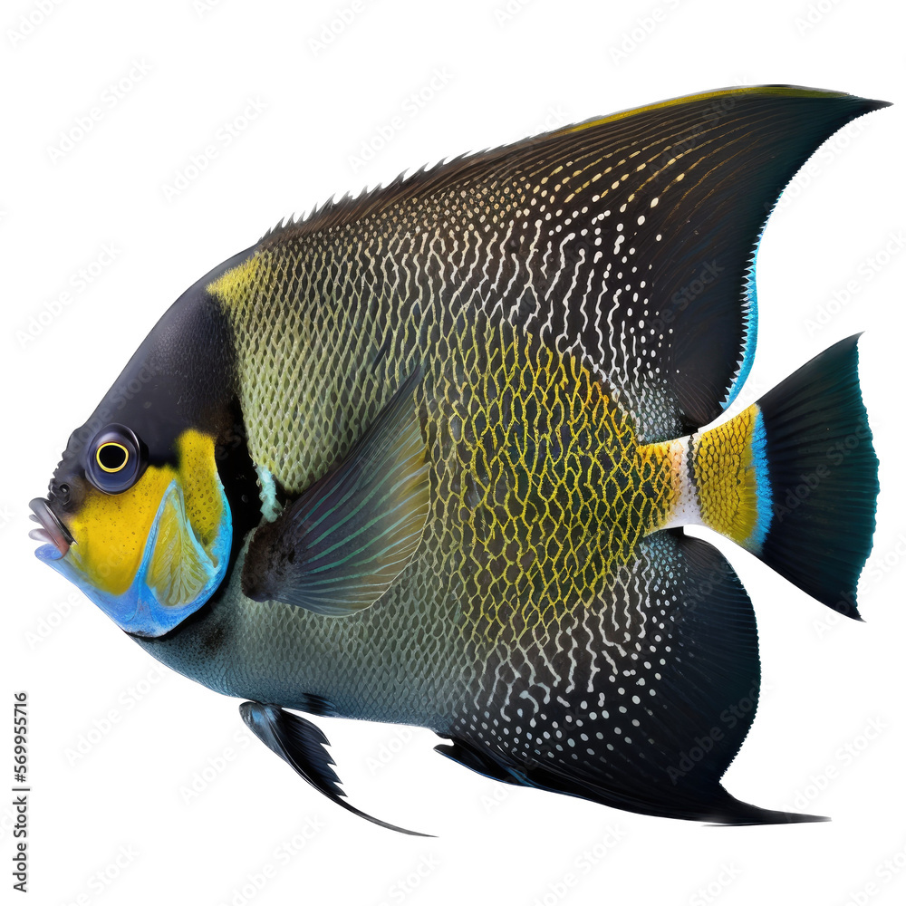 Black, Yellow, and Blue Angel Fish, transparent background, Generative ...