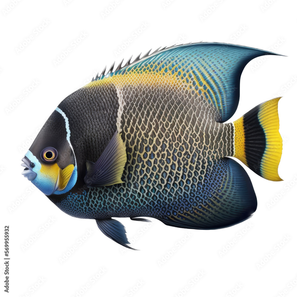 Black, Yellow, and Blue Angel Fish, transparent background, Generative ...