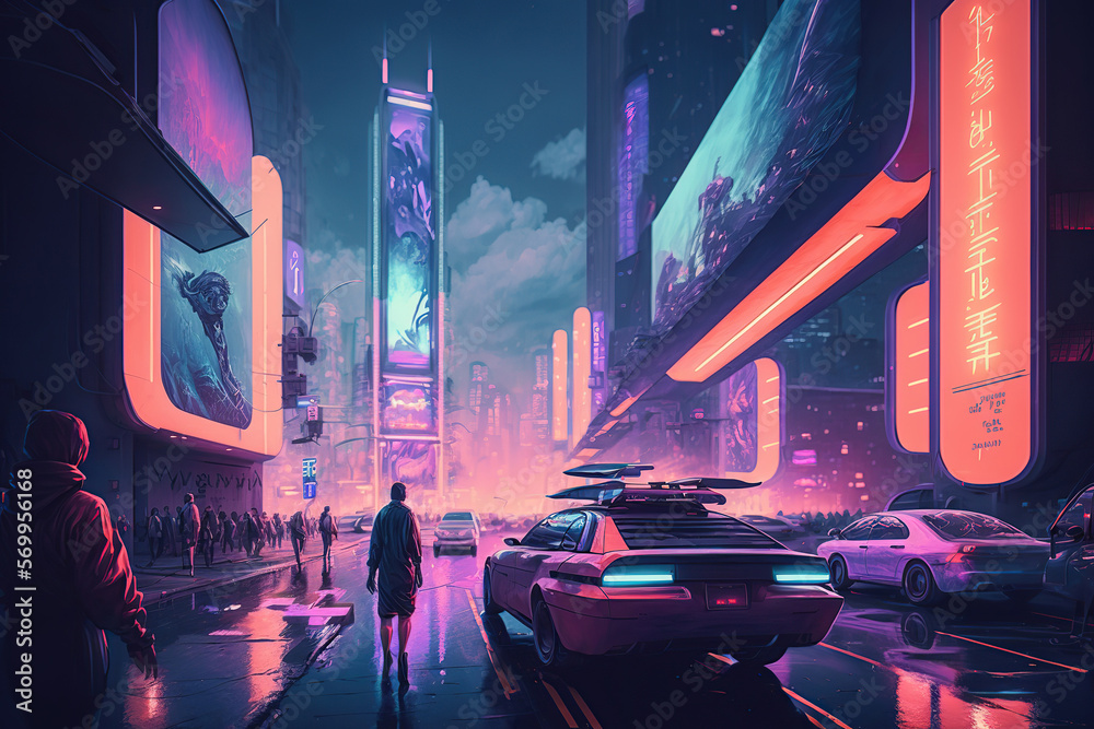 Digital futuristic city inside the metaverse with neon lights ...
