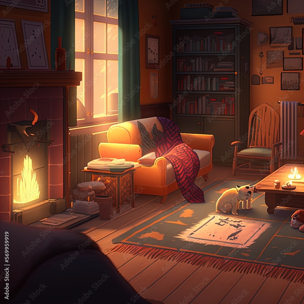 Cartoon interior. Great for cozy mystery, game backgrounds, hidden ...