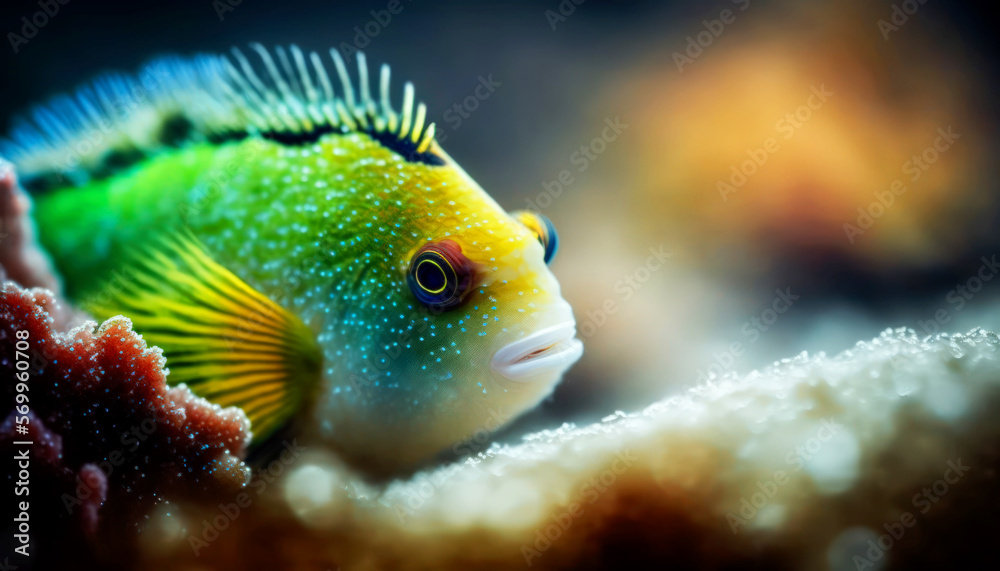 Beautiful Colorful Six Line Wrasse Fish swimming in colorful coral reef ...