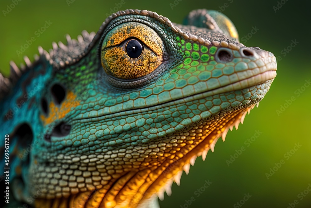In-depth look of an animal's face, namely that of a panana lizard ...