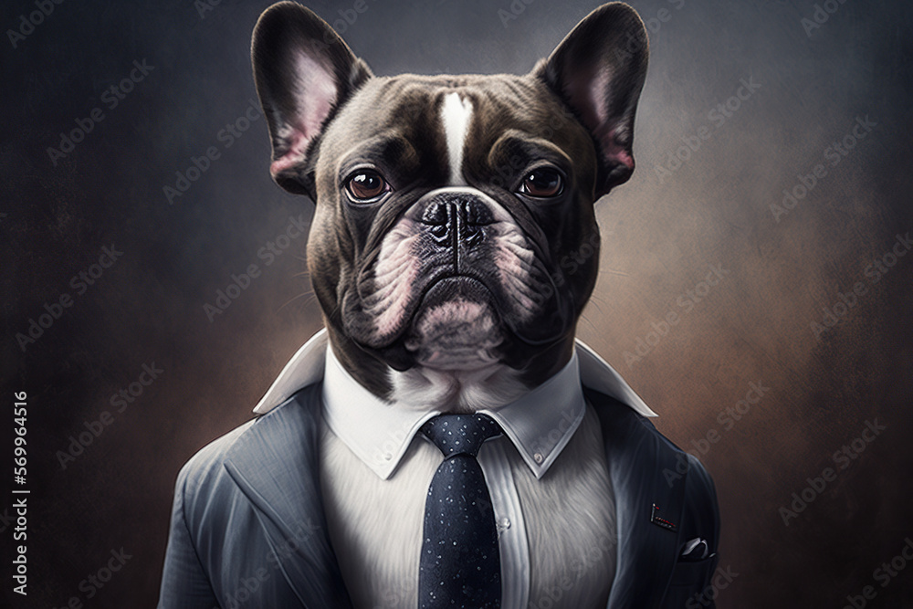 Portrait of a French bulldog dressed in a formal business suit ...