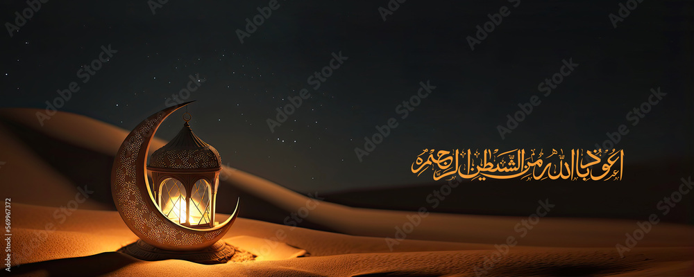 Arabic Islamic Calligraphy of Wish (Dua) Audhu Billahi Minashaitanir ...