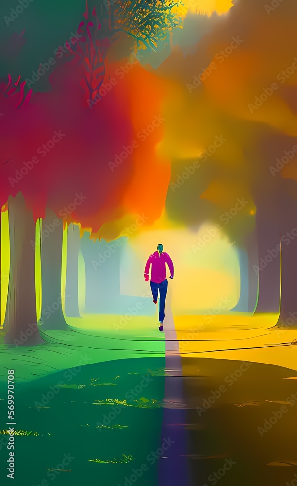 Nature healing power. A man running in nature. AI-generated digital ...