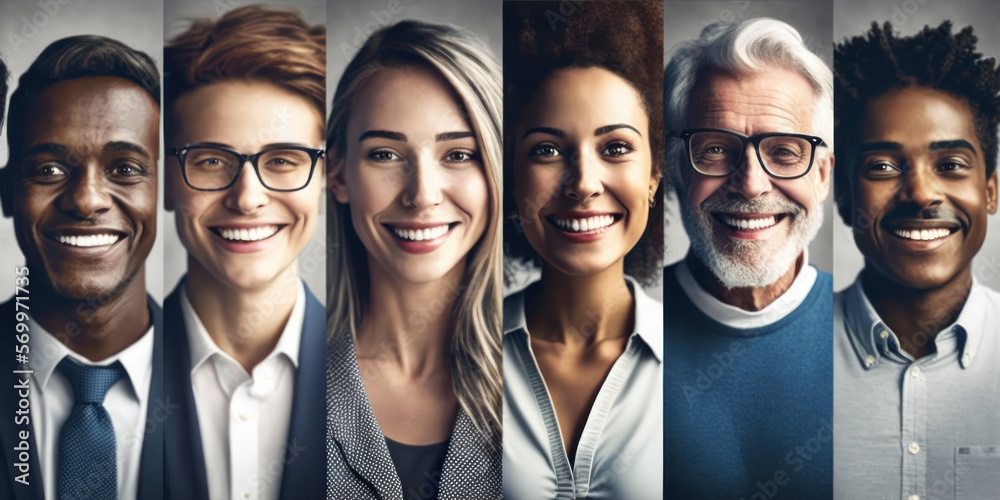 Generative ai illustration of a group of many confident diverse ...