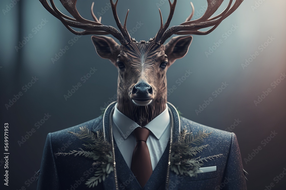 Elegant image of a humanoid deer in a business suit. AI generation ...