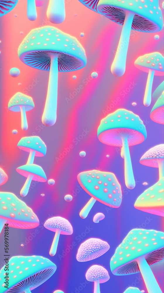 Generative ai magic mushrooms and psychedelic hallucination iridescent ...
