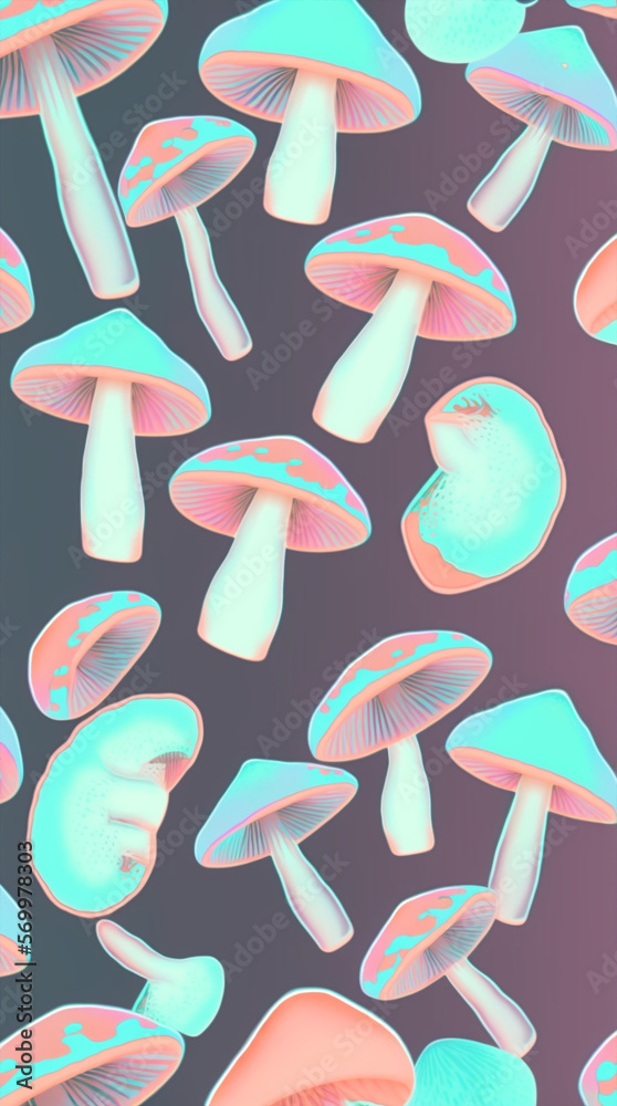 Generative ai magic mushrooms and psychedelic hallucination iridescent ...