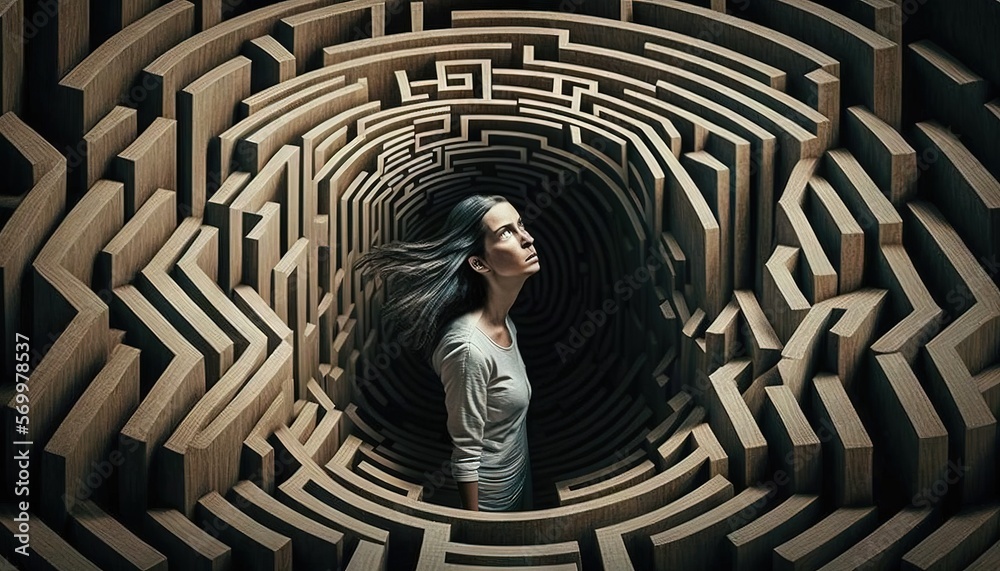 Woman in a maze of her own mind concept of mental health problem for ...