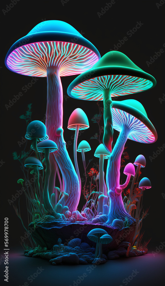 Generative ai magic mushrooms and psychedelic hallucination iridescent ...