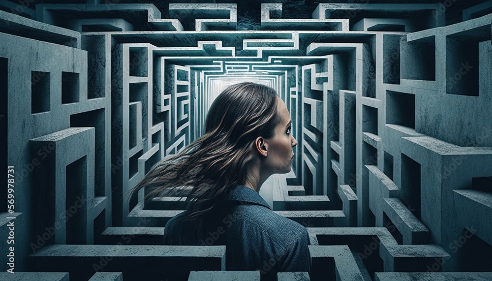 Woman in a maze of her own mind concept of mental health problem for ...