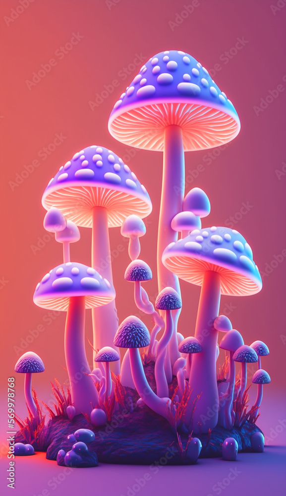 Generative ai magic mushrooms and psychedelic hallucination iridescent ...