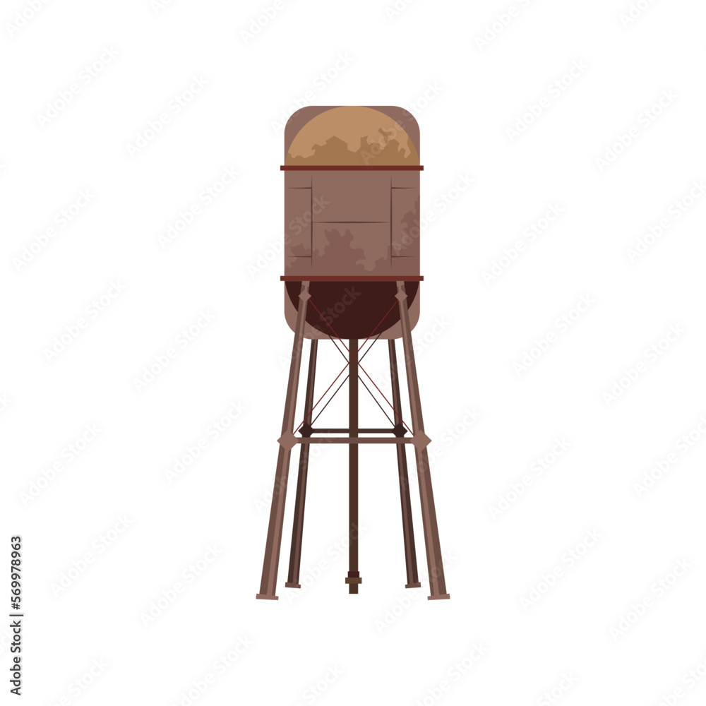 Rustic water tower vector illustration. Cartoon drawing of watertower ...