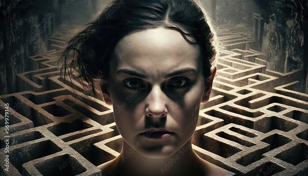 Woman in a maze of her own mind concept of mental health problem for ...