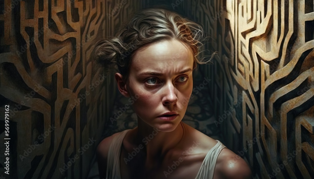 Woman in a maze of her own mind concept of mental health problem for ...