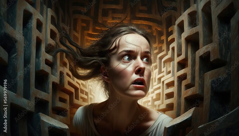 Woman in a maze of her own mind concept of mental health problem for ...