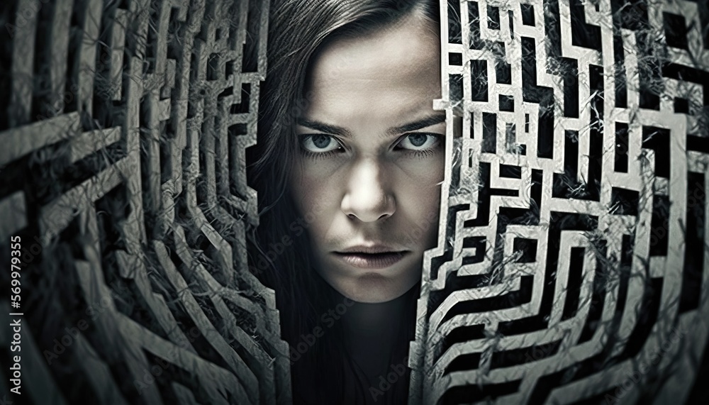 Woman in a maze of her own mind concept of mental health problem for ...