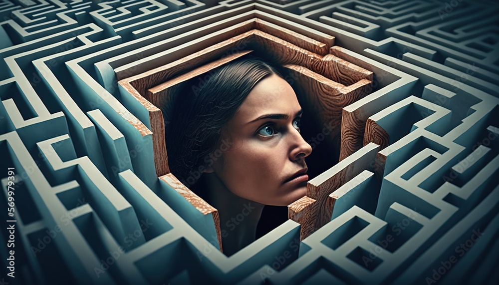 Woman in a maze of her own mind concept of mental health problem for ...