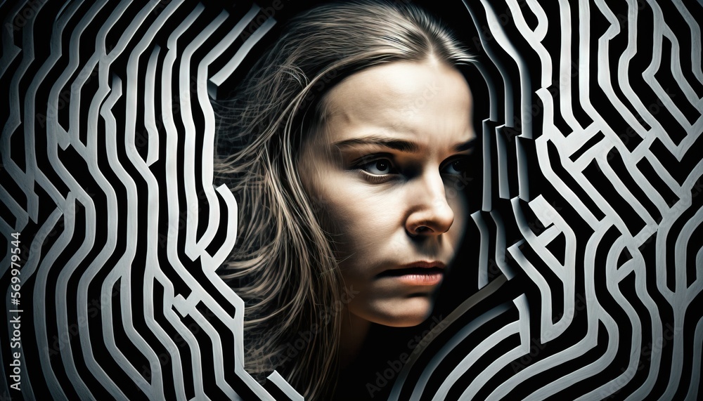 Woman in a maze of her own mind concept of mental health problem for ...