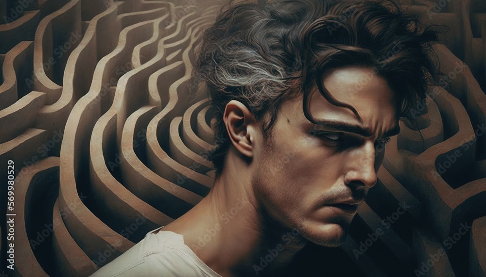Man in a maze of his own mind mental health problem concept generative ...