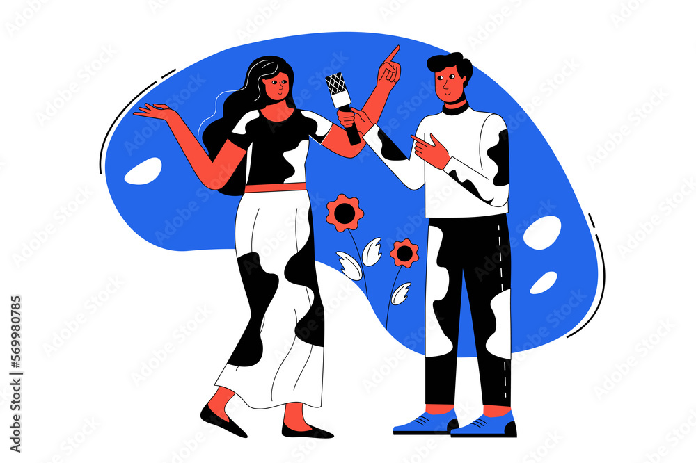 Interview blue concept with people scene in the flat cartoon design ...