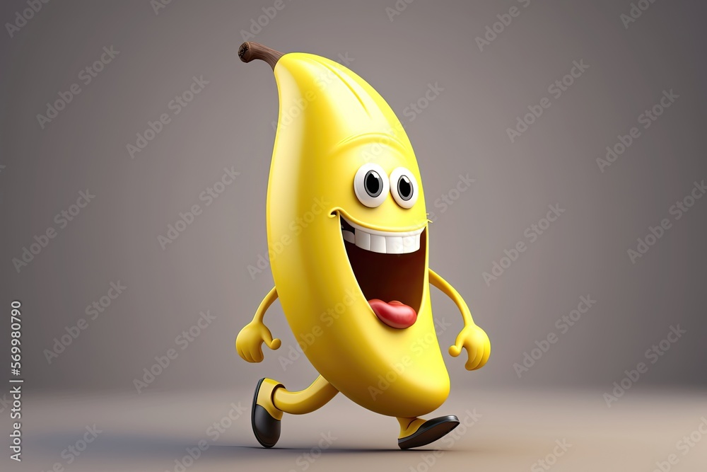 3D cartoon of banana character. Generative AI Stock Illustration ...