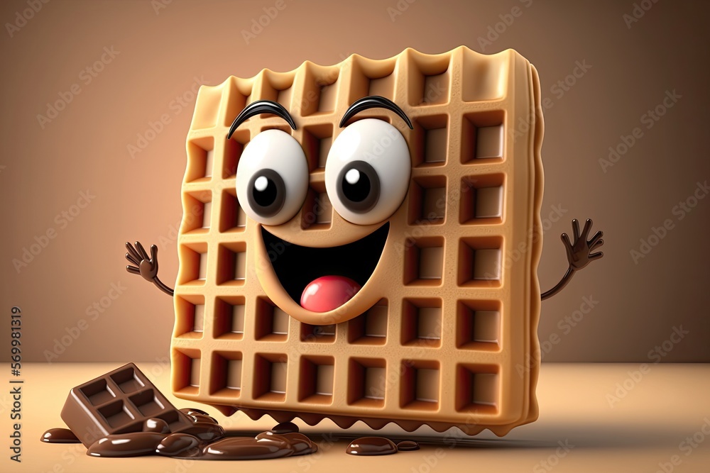 Cartoon of waffle with chocolate character. Generative AI Stock ...