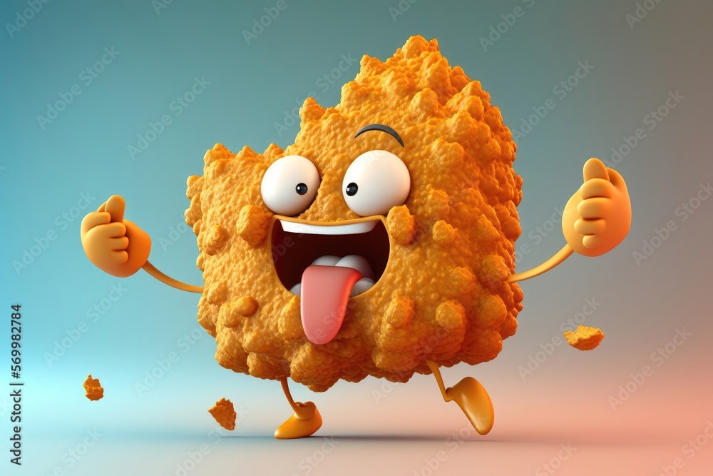 Cute 3D cartoon of crispy fried chicken character. Generative AI Stock ...
