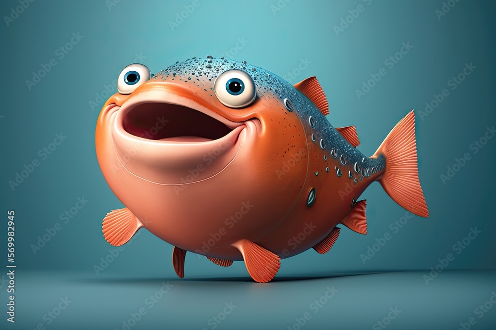 Cute 3D cartoon of salmon character. Generative AI Stock Illustration ...