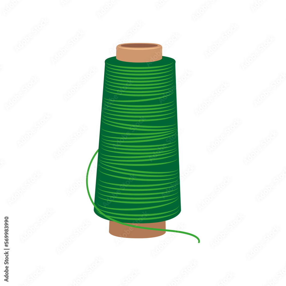 Spool of green thread vector illustration. Cartoon drawing of materials ...