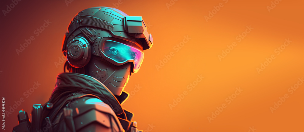 Stylized soldier game character. Header with copy space, generative ai ...